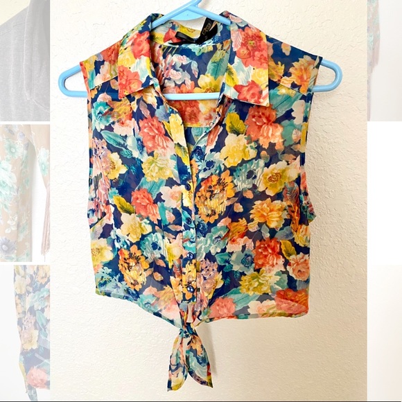Tops | Sheer Flower Top 12 Crop With Tie In Front | Poshmark